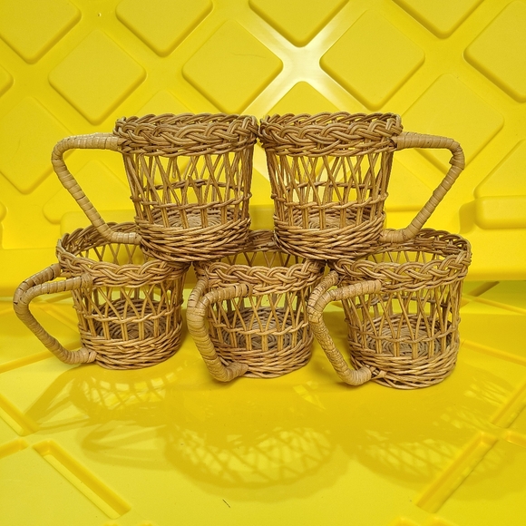Dining | Set Of 5 Rattan Wicker Cup Holders Sleeves | Poshmark
